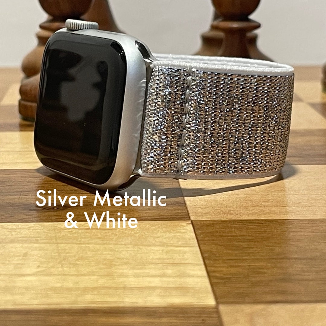 Silver Metallic Elastic Watch Band for Any Smartwatch Model | Choose ...