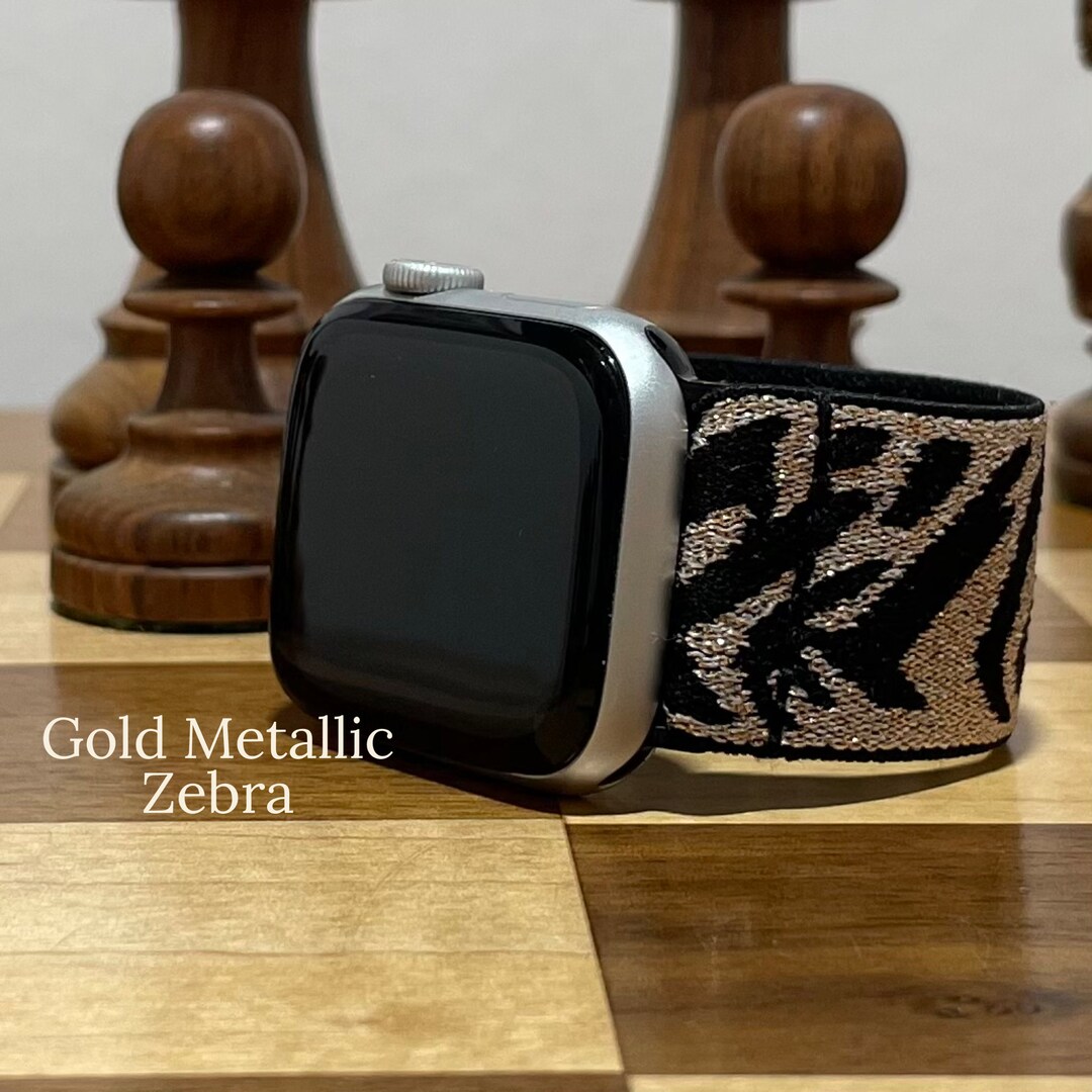 Custom Fit Gold Metallic & Black Zebra Print Elastic Watch Band for All ...