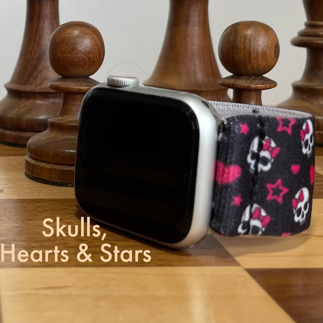 Custom Fit Hot Pink Skulls, Stars and Hearts Halloween Elastic Watch ...