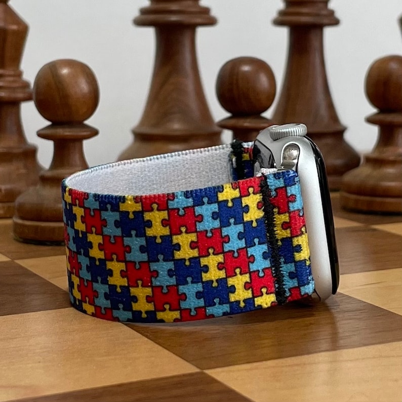 Custom Fit Colorful Puzzle Pieces Autism Awareness Elastic Watch Band ...
