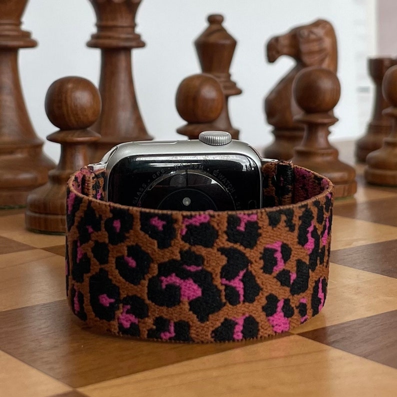 Hot Pink Leopard Elastic Watch Band for Amazfit, Apple, Fitbit, Fossil ...