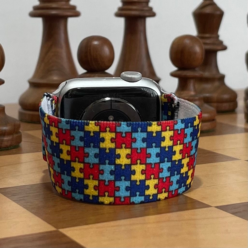 Custom Fit Colorful Puzzle Pieces Autism Awareness Elastic Watch Band ...