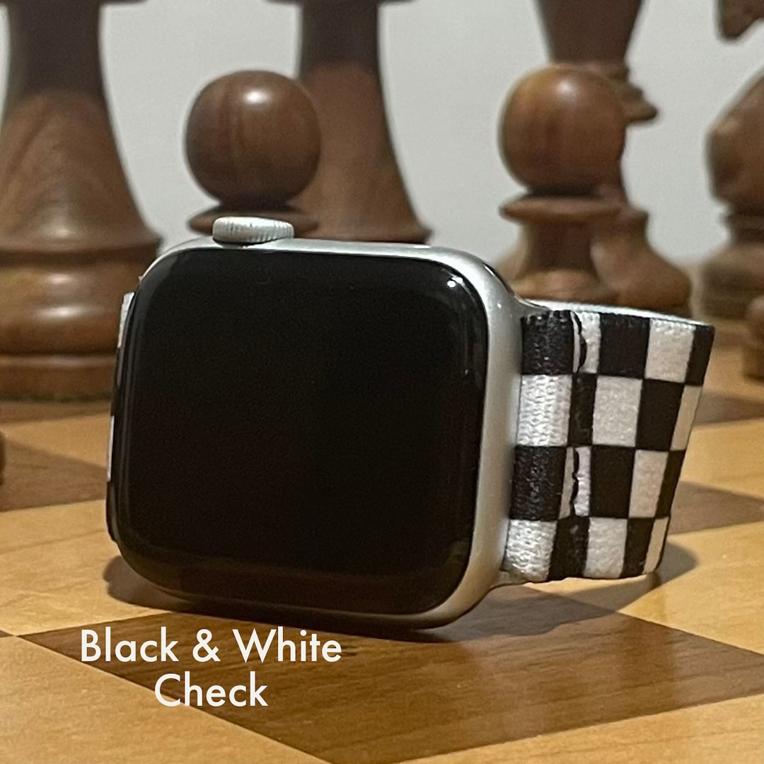 Custom Fit Black and White Checkered Elastic Watch Band for Apple ...
