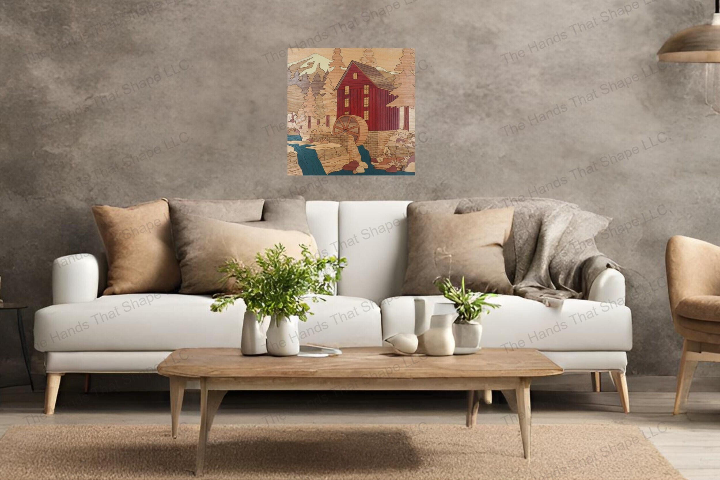 Grist Mill, Water Mill SVG, Wood Inlay Art, Laser Ready Files, Laser Cutting File, Forest Stream ...