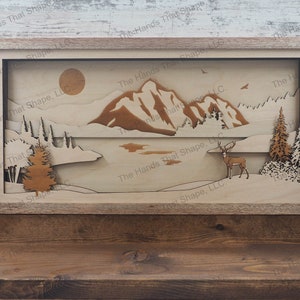 Deer Silhouette, by the Lake, Mountain Shadow Box, Multilayer Picture ...