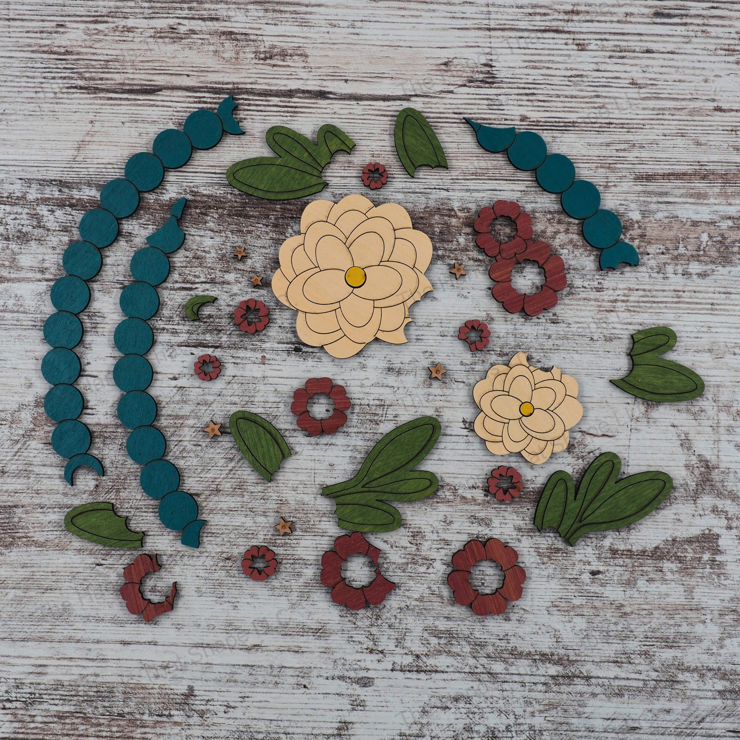 Beaded Wreath Spring, Floral Wreath SVG, Wood Inlay Art, Laser Ready ...