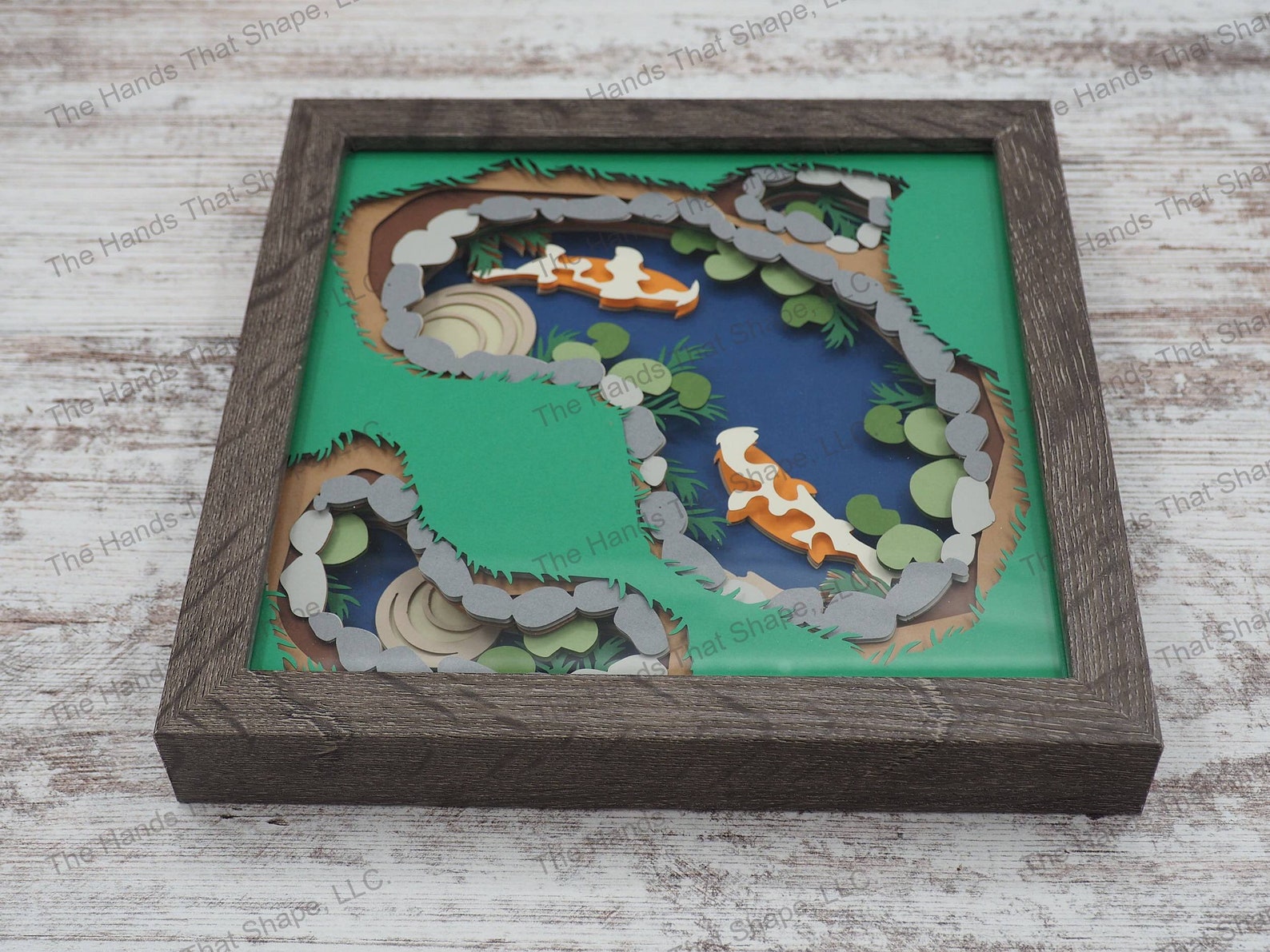 Koi Fish Pond, Layered Paper, Shadow Box Art, Made in America, Backyard ...