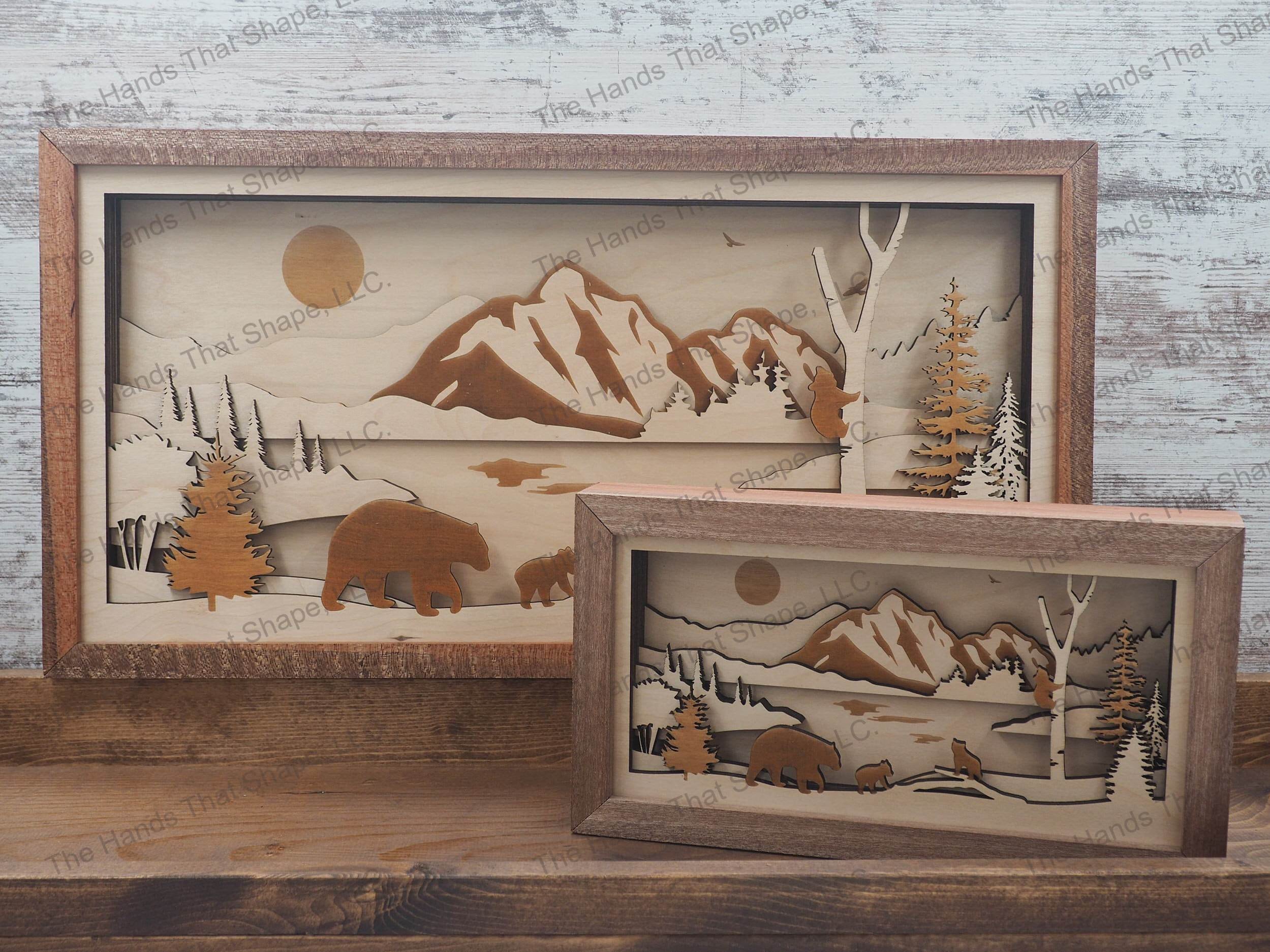 Bear Family, by the Lake, Mountain Shadow Box, Mama Bear and Cubs ...