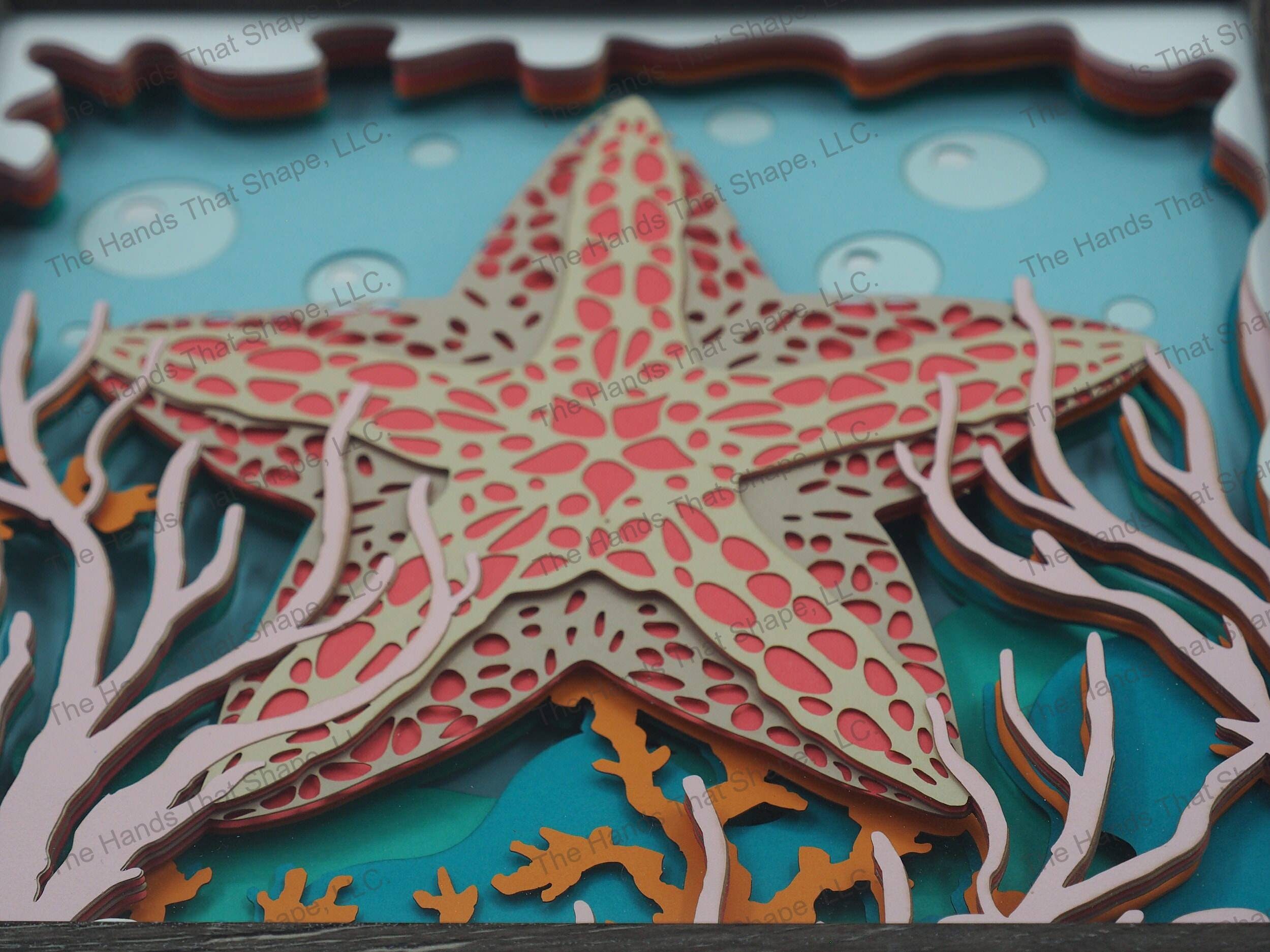 3D Starfish, Layered Paper, Shadow Box Art, Made in America, Sea Life ...
