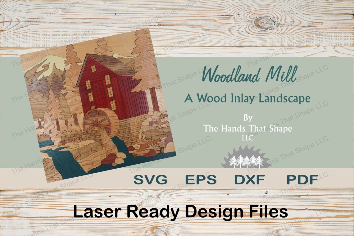 Grist Mill, Water Mill SVG, Wood Inlay Art, Laser Ready Files, Laser ...