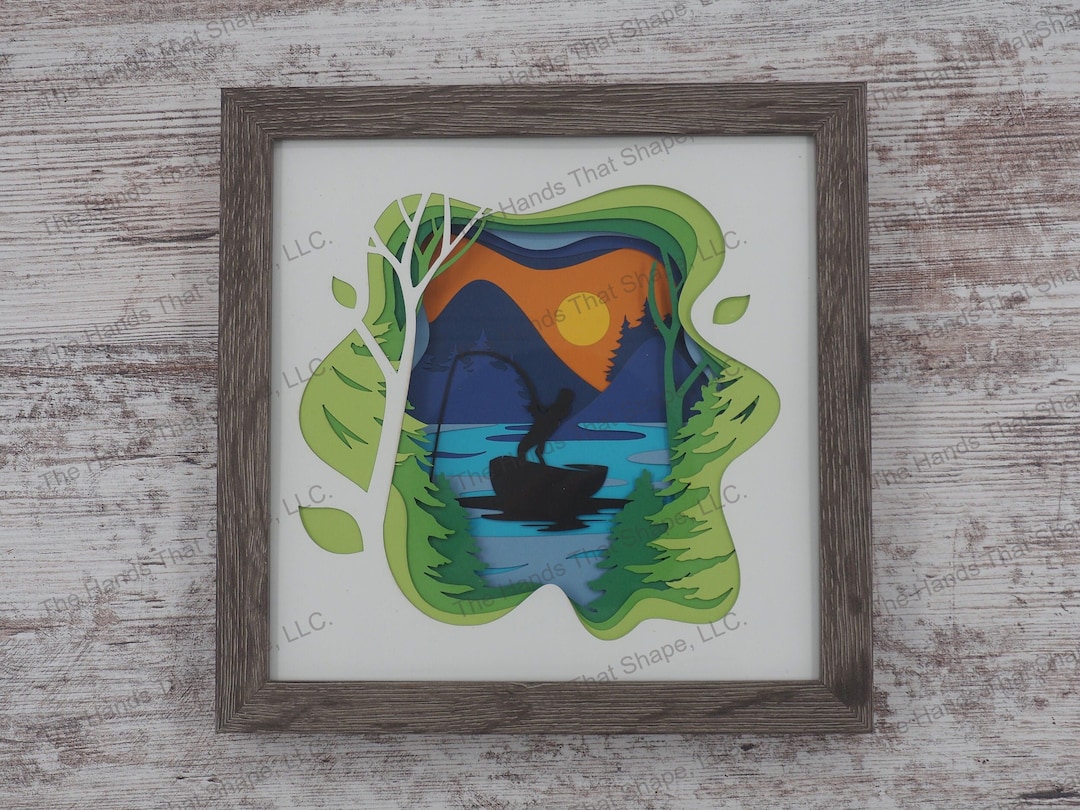 Sunset Fishing, Layered Paper, Shadow Box Art, Made in America ...