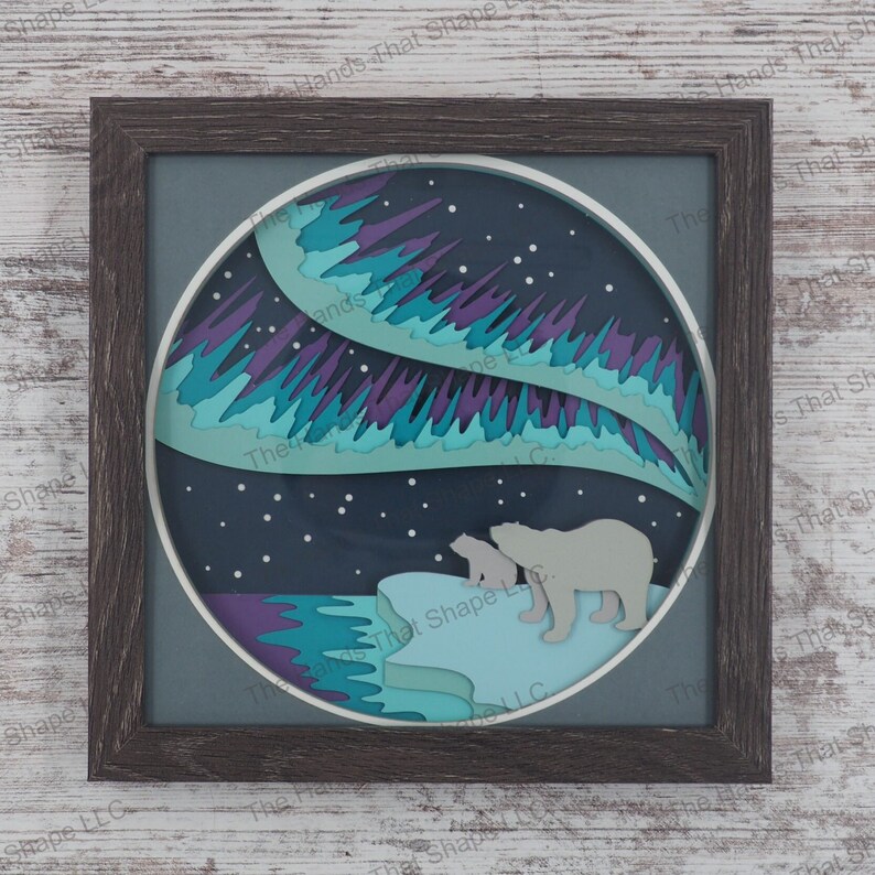 Bear Shadow Box, Northern Lights Art, Layered Paper, Framed Paper Art ...