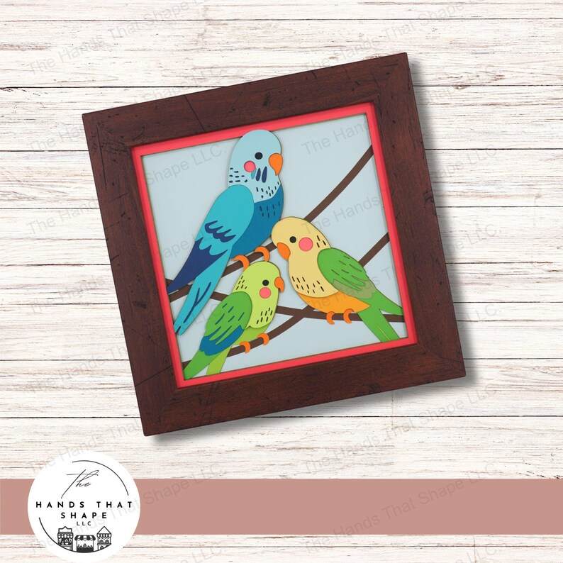 Parakeets Art, 3D Layered SVG File, Multilayer Cardstock, Tropical Bird ...