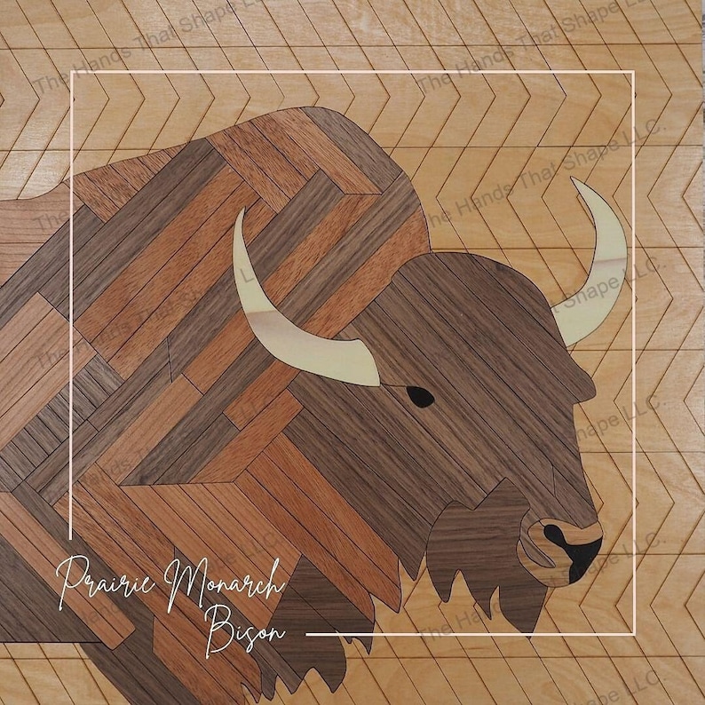 Prairie Landscape, Wood Lath, Bison Wall Art, Wood Inlay Art, Laser ...