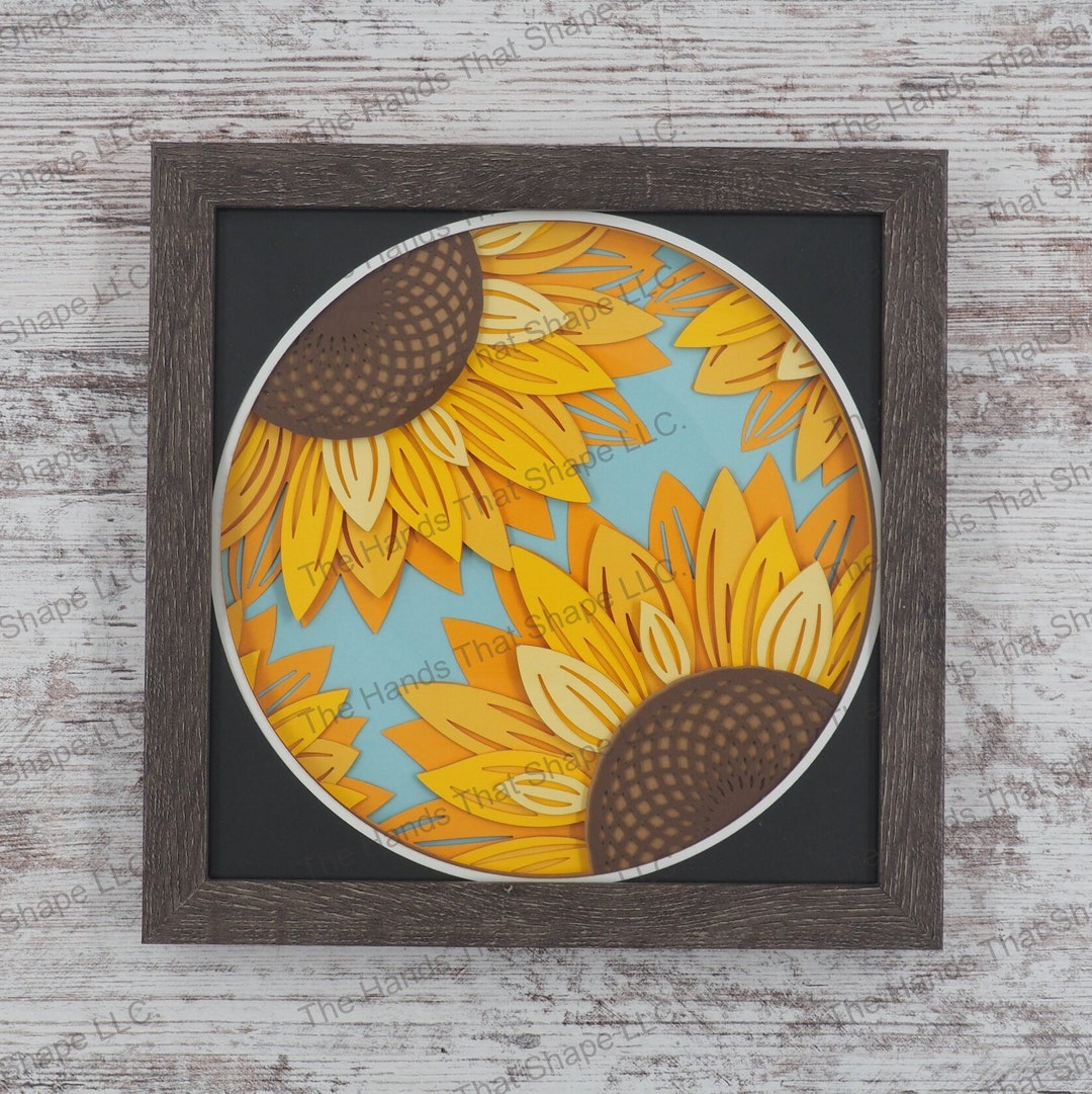 Sunflower Shadow Box, Layered Paper, Shadow Box Art, Flower Head Wall Art, Blooming Flower ...