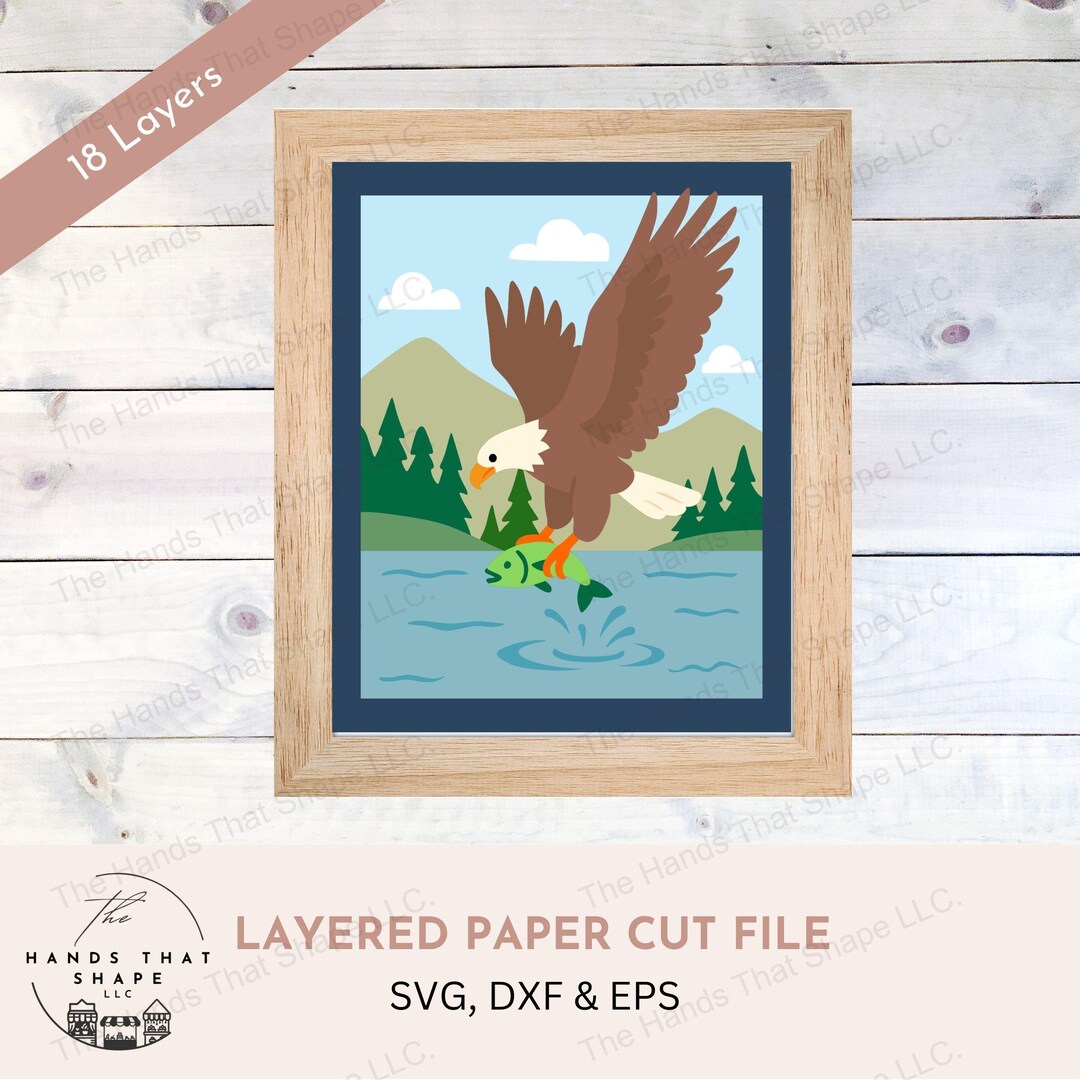 Eagle Catching Fish, 3D Layered SVG File, Multilayer Cardstock, Flying ...