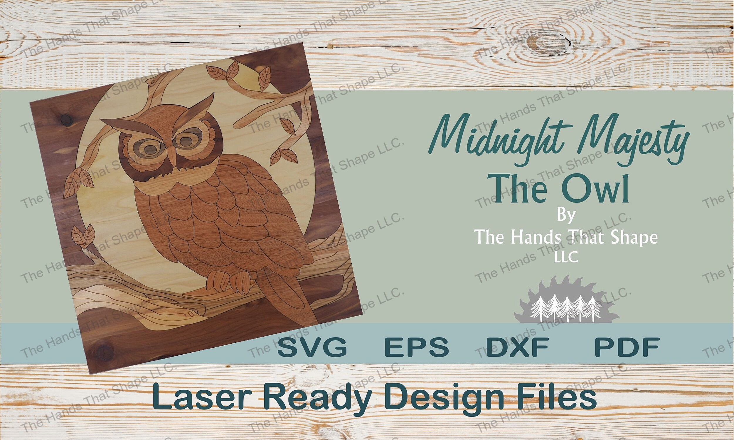 Owl on Branch SVG Full Moon Wall Decor Wood Inlay Art Laser - Etsy