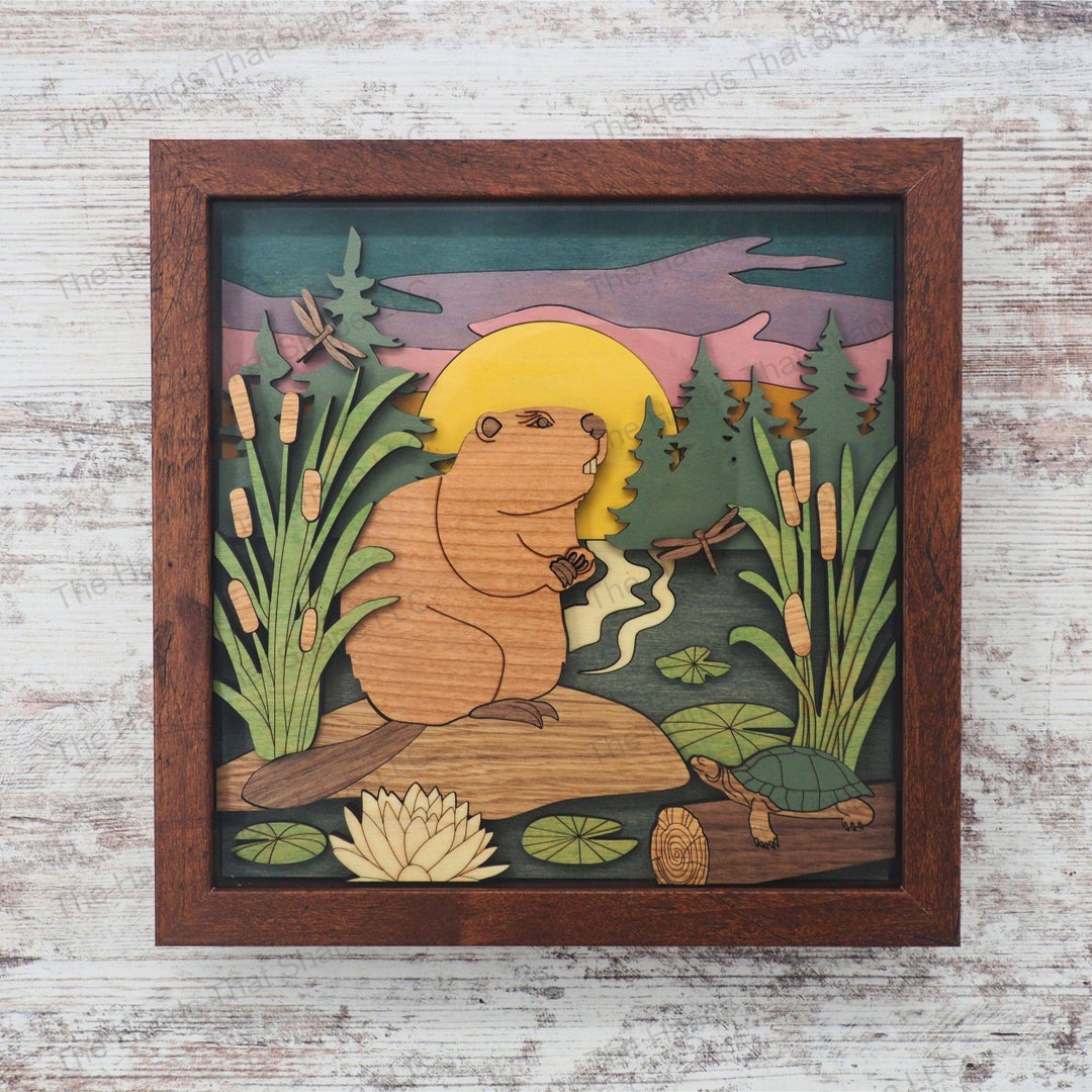 Beaver Laser File, Wetland Theme Décor , Multilayer Picture, Wood Inlay ...