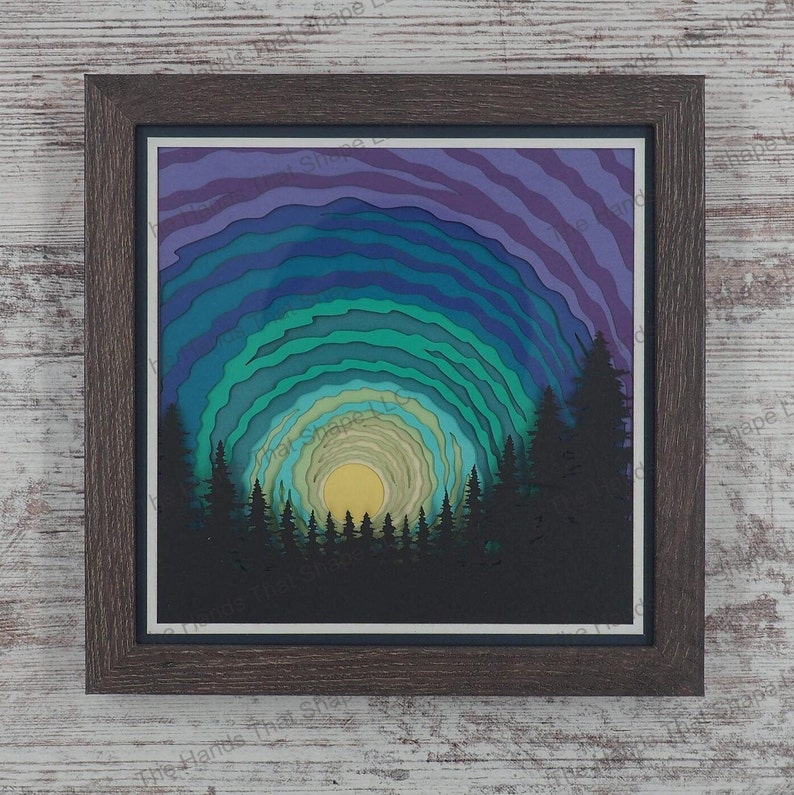 Northern Lights Art, Forest Shadow Box, Layered Paper Art, Pine Tree ...
