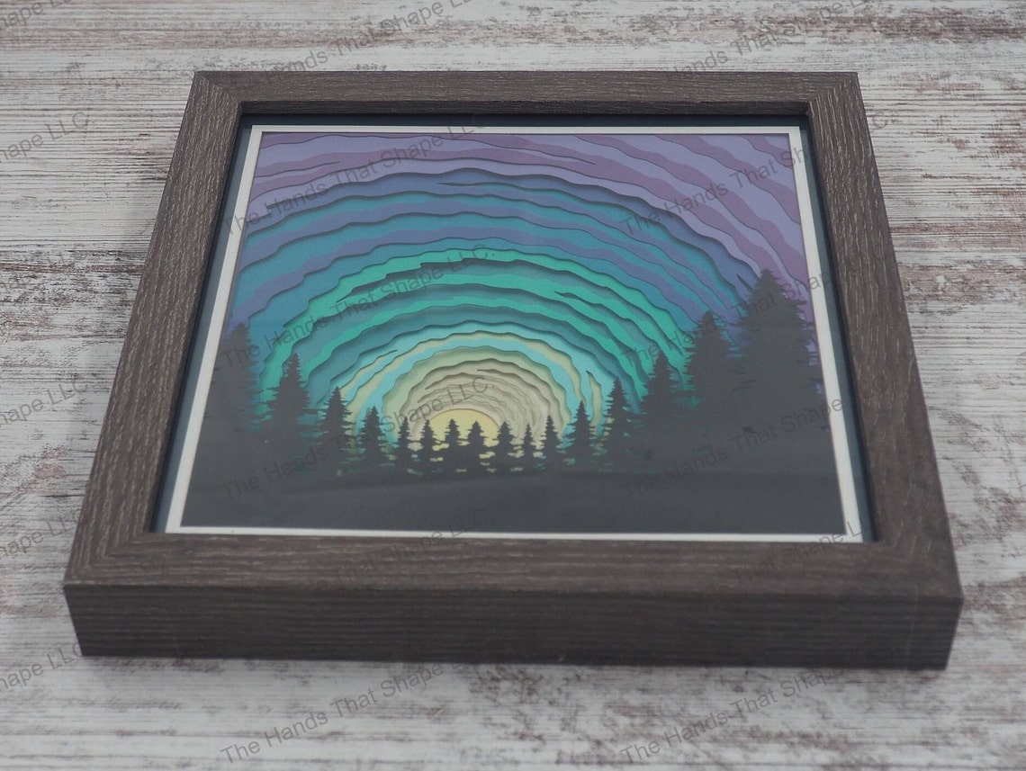 Northern Lights Art, Forest Shadow Box, Layered Paper Art, Pine Tree ...