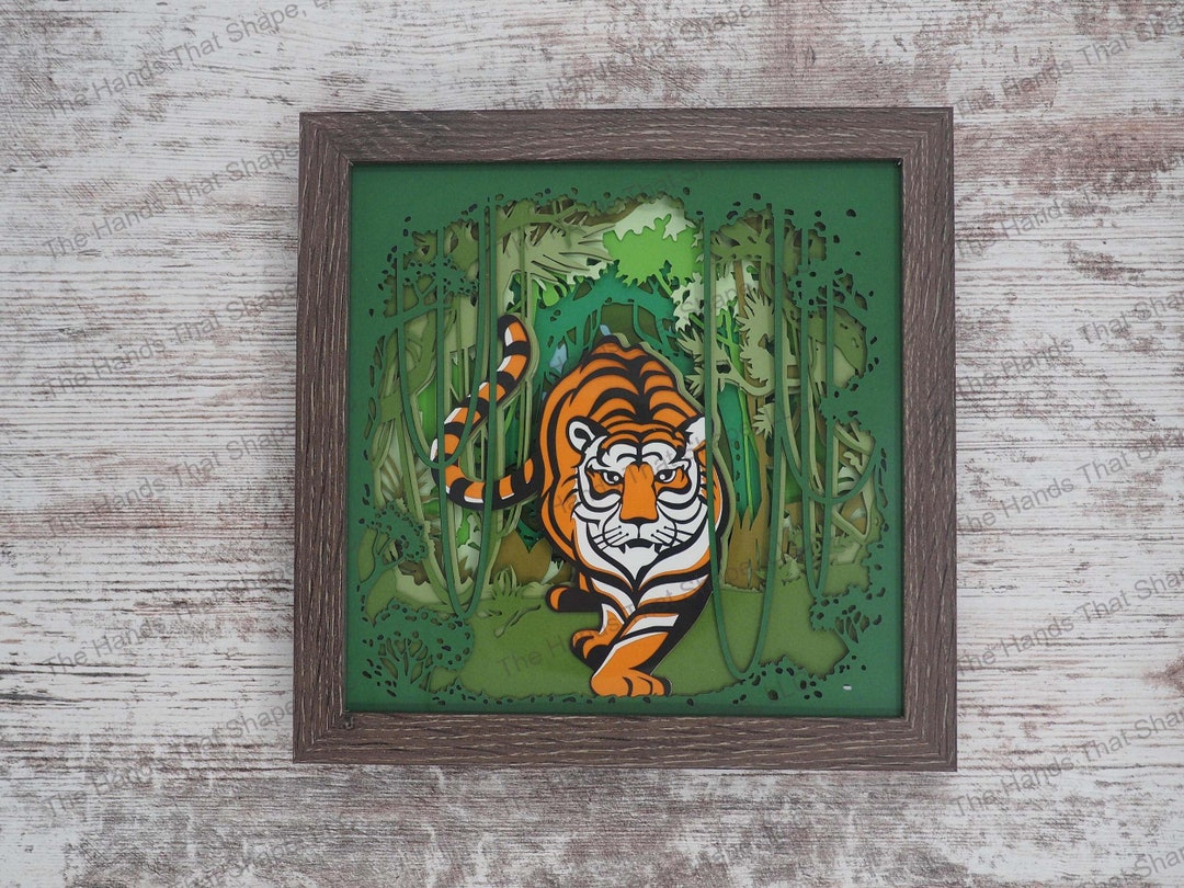 Tiger Shadow Box, Tiger in the Woods, Layered Paper, Jungle Theme Decor ...