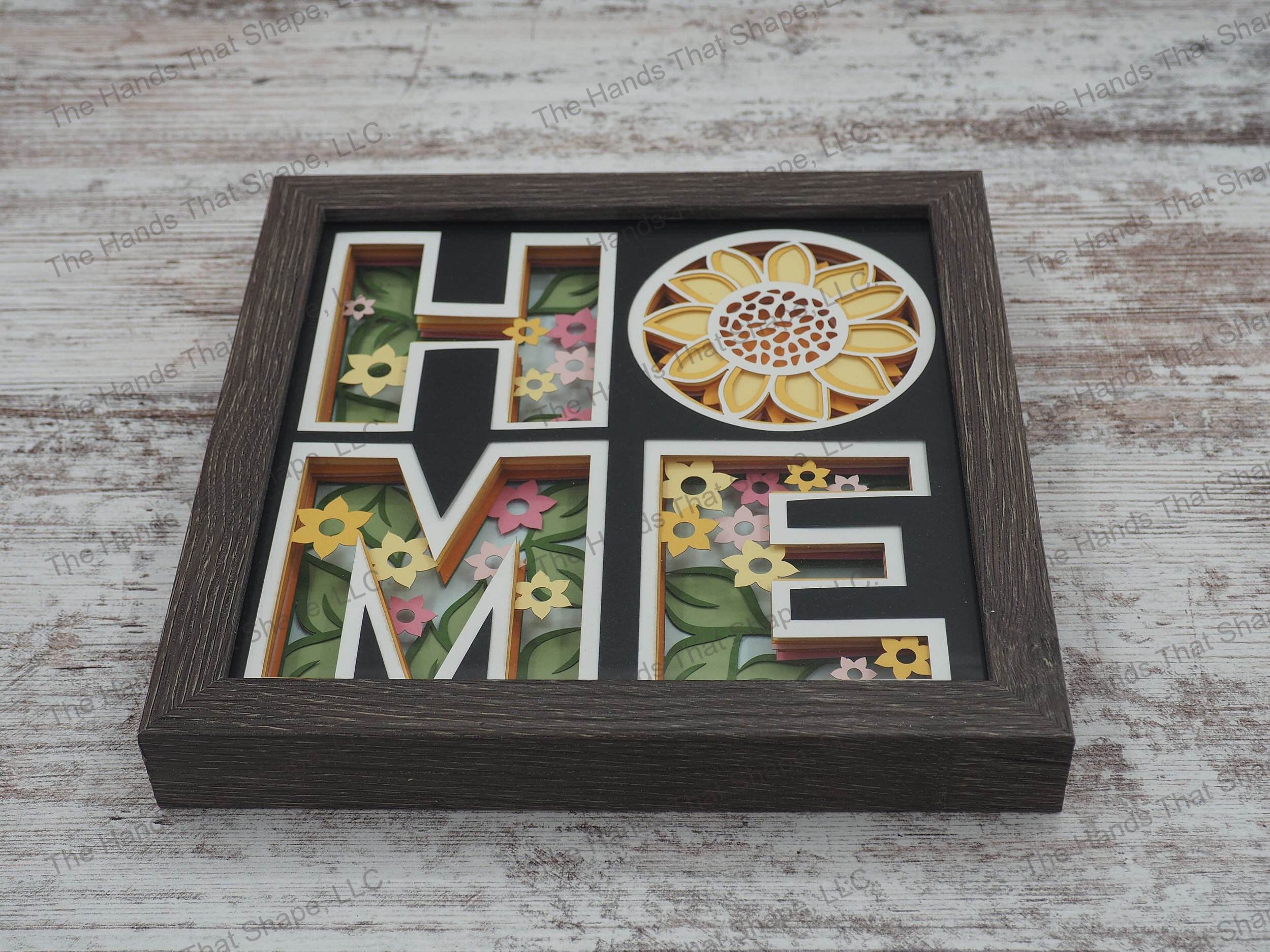 Sunflower Shadow Box, Home Letter Decor, Layered Paper, Framed Paper ...