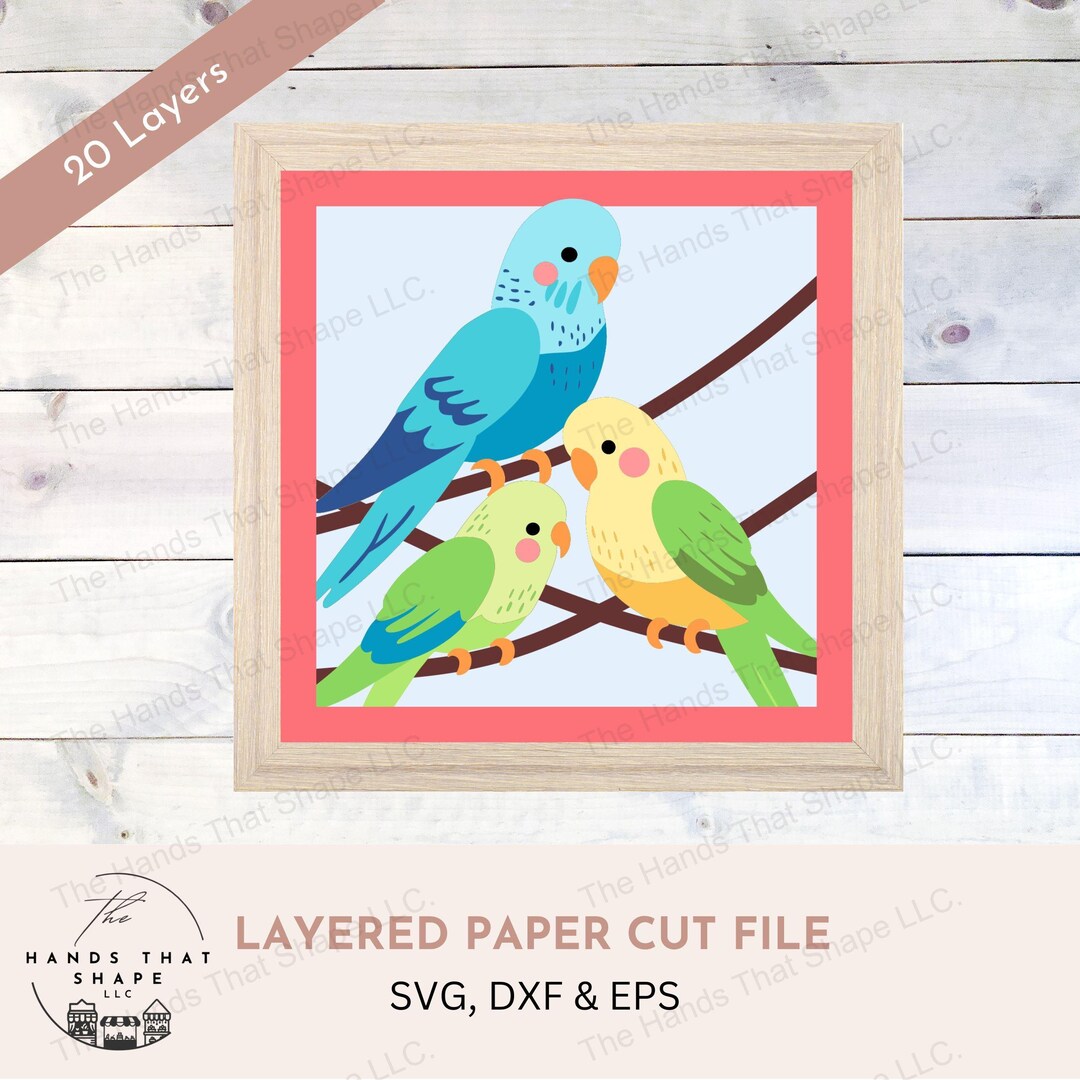 Parakeets Art, 3D Layered SVG File, Multilayer Cardstock, Tropical Bird ...