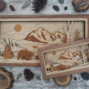 Bear Family, by the Lake, Mountain Shadow Box, Mama Bear and Cubs ...