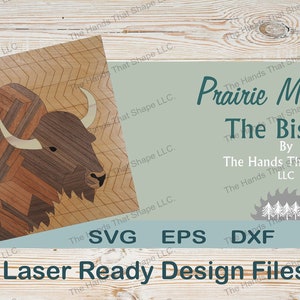 Prairie Landscape, Wood Lath, Bison Wall Art, Wood Inlay Art, Laser ...