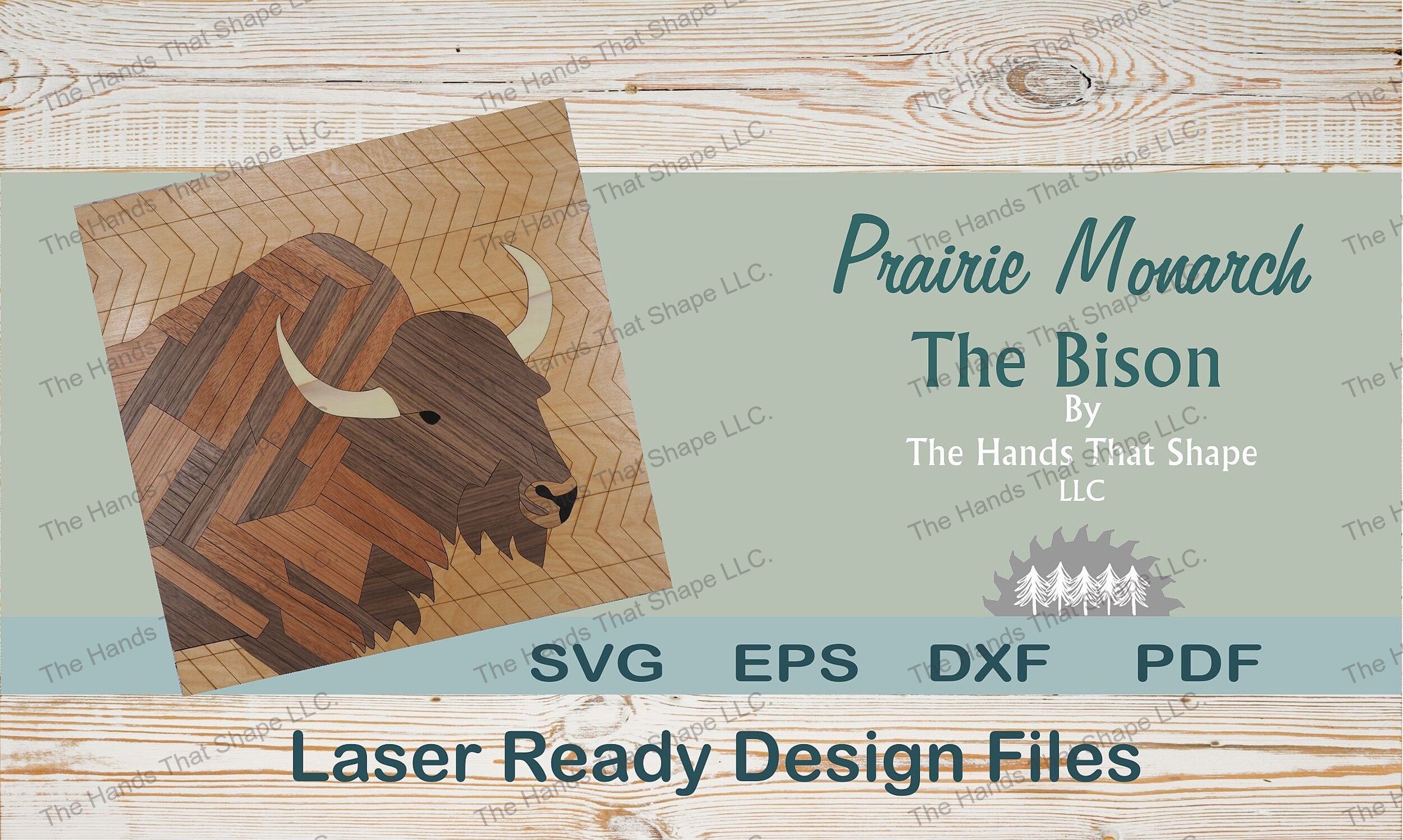 Prairie Landscape, Wood Lath, Bison Wall Art, Wood Inlay Art, Laser ...