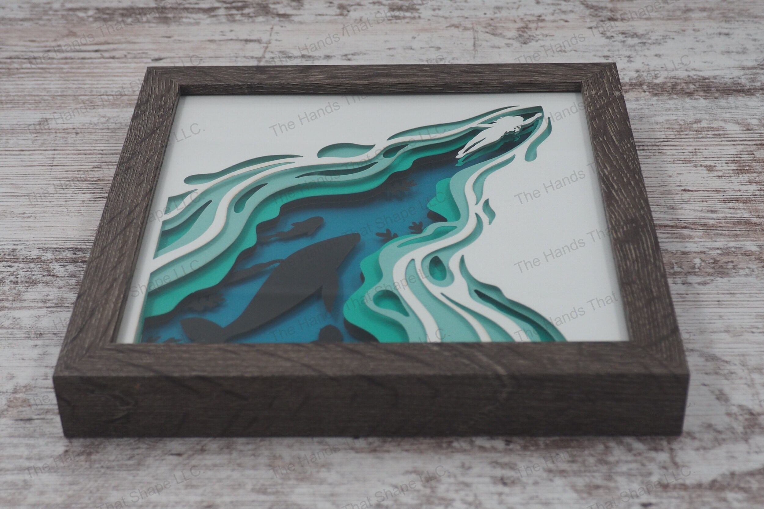 Ocean Scene, Swimmer Wall Art, Layered Paper, Shadow Box Art, Under the ...