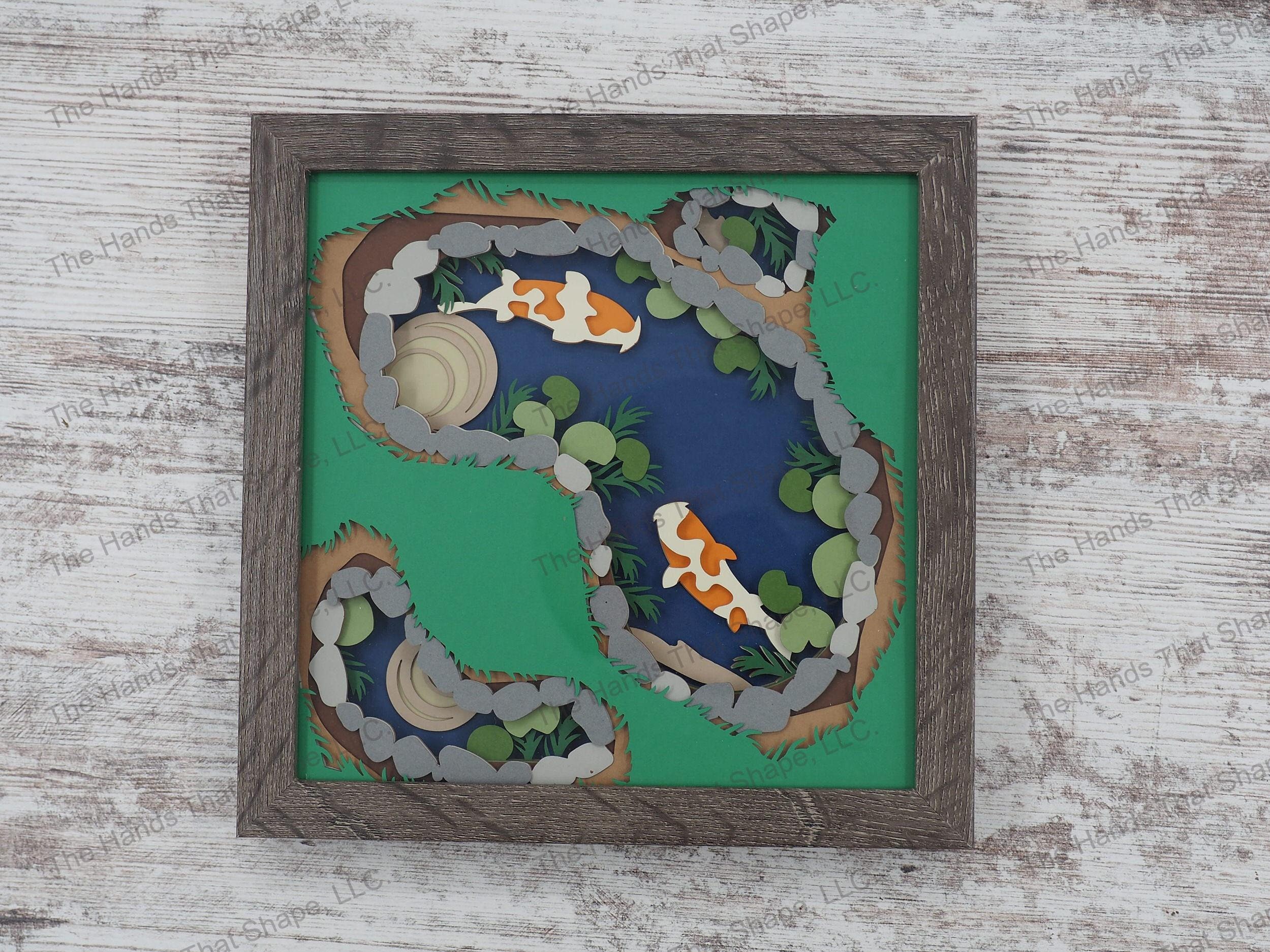 Koi Fish Pond, Layered Paper, Shadow Box Art, Made in America, Backyard ...