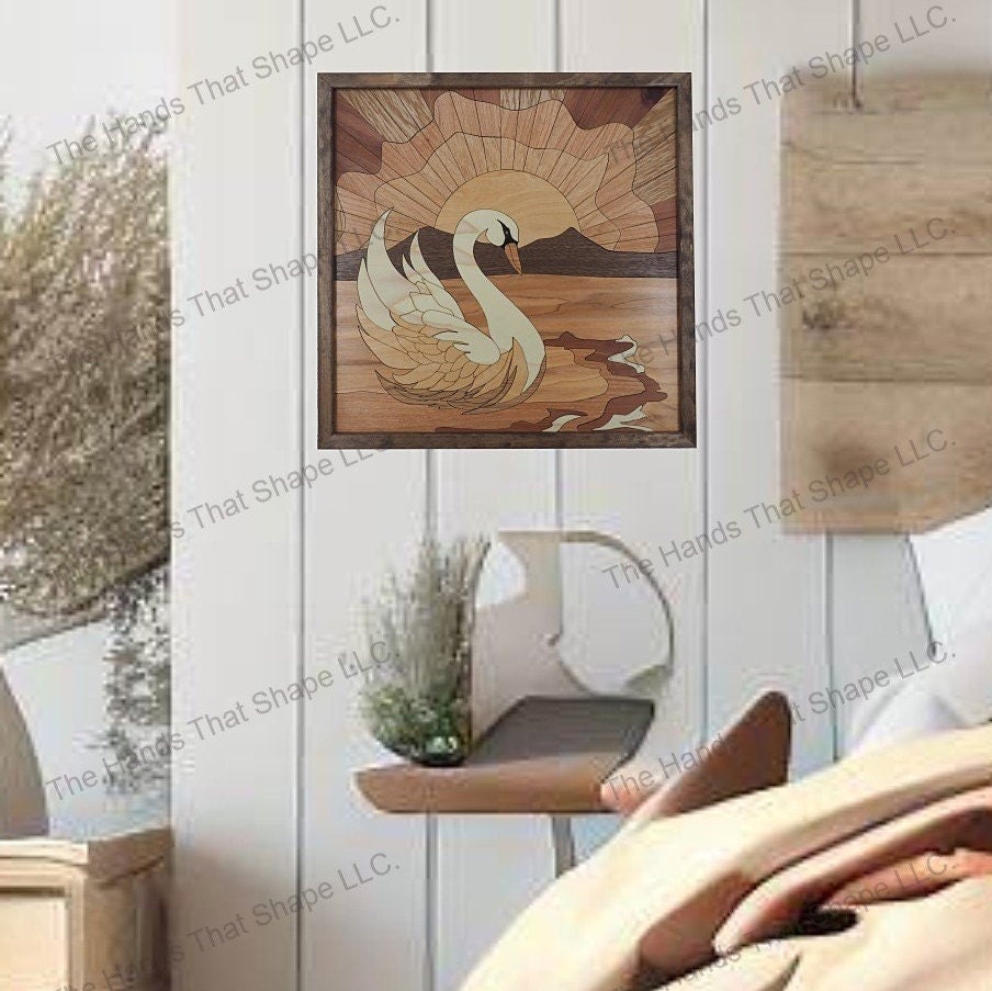 Sunrise Wood Art, Swan SVG, Wood Inlay Art, Laser Ready Files, DIY Home ...