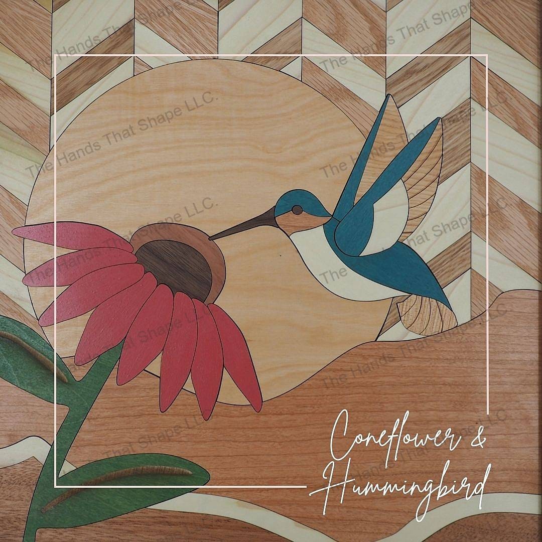 Hummingbird Flower, Cone Flower Art, Wood Inlay Art, Laser Ready Files ...