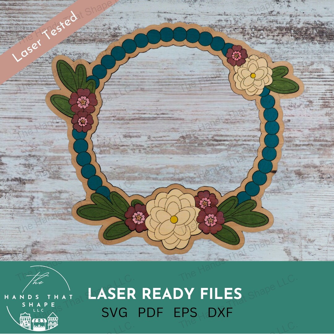 Beaded Wreath Spring, Floral Wreath SVG, Wood Inlay Art, Laser Ready ...