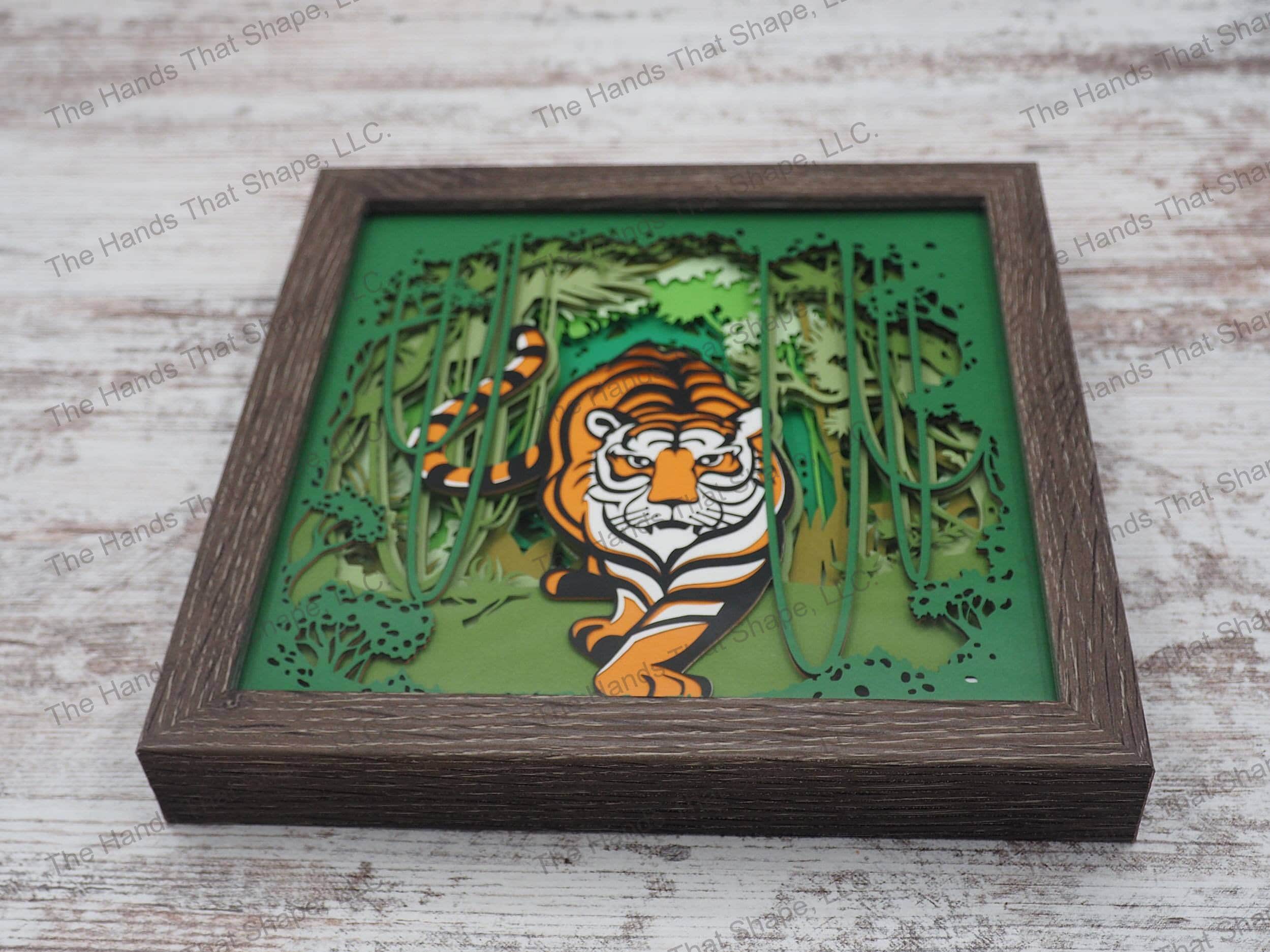 Tiger Shadow Box, Tiger in the Woods, Layered Paper, Jungle Theme Decor ...