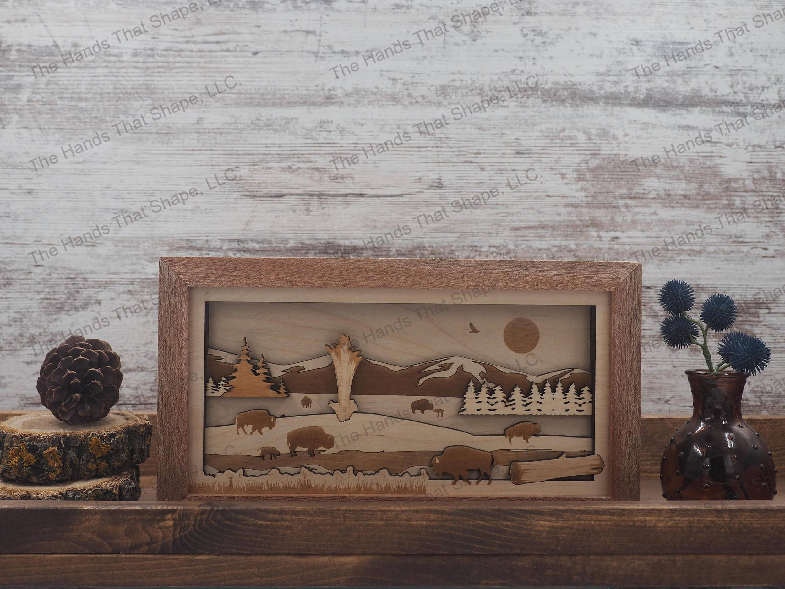 Geyser, Western Artwork, Shadow Box Art, Bison Wall Art, Handcrafted ...