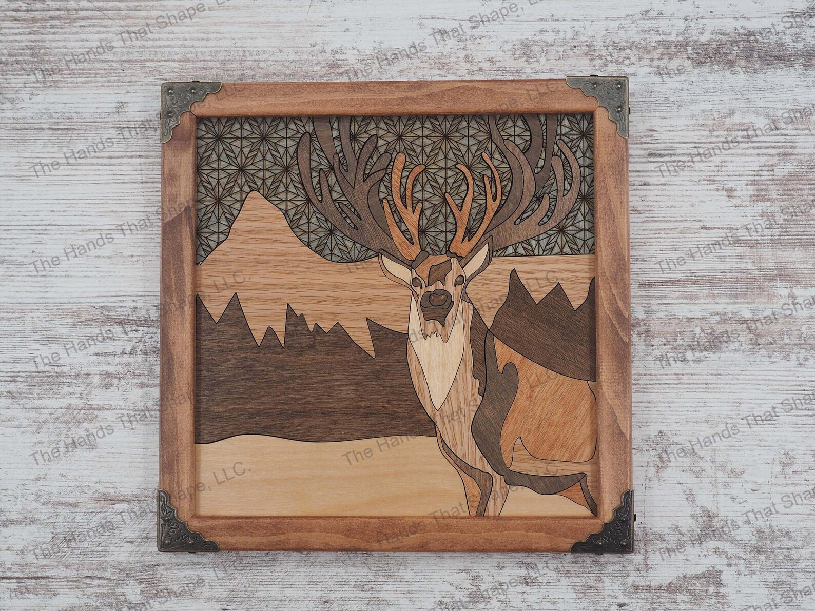 Deer With Mountain, Wooden Wall Art, Deer Silhouette, Handcrafted Decor ...