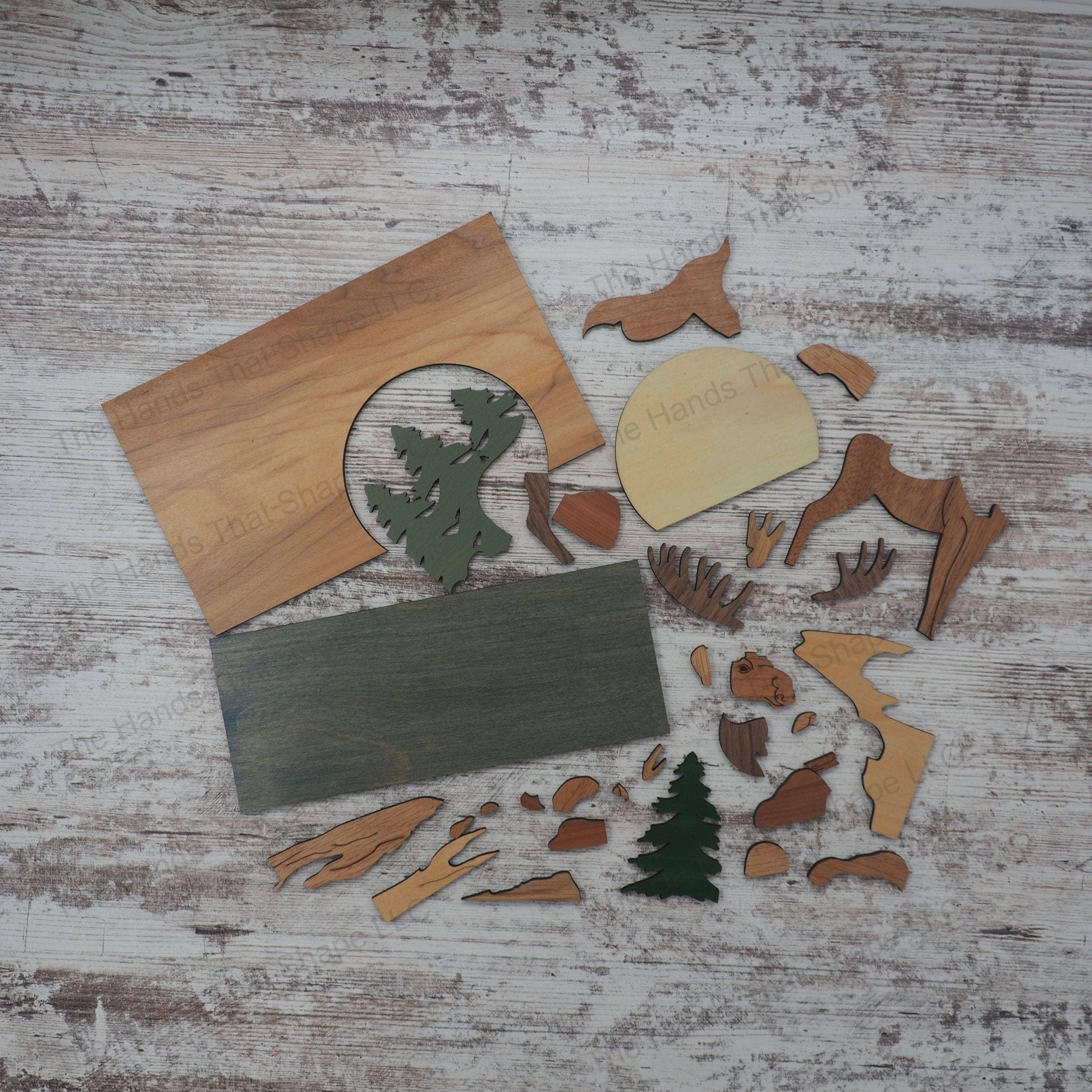 Moose in Trees SVG, Forest Stream, Multilayer Picture, Wood Inlay Art ...