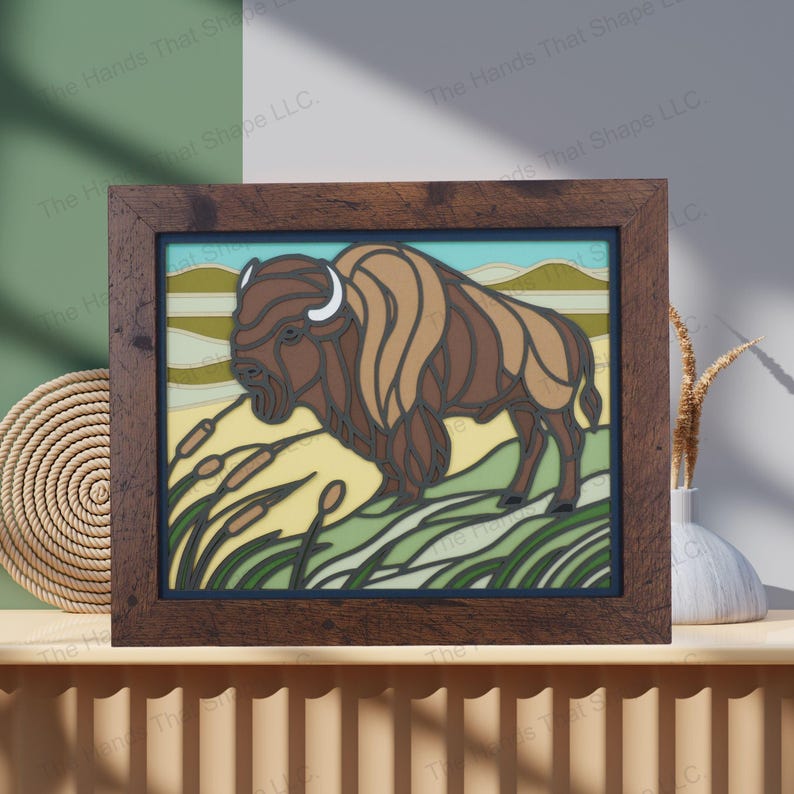 Bison Wall Art, 3D Layered SVG File, Multilayer Cardstock, Prairie ...
