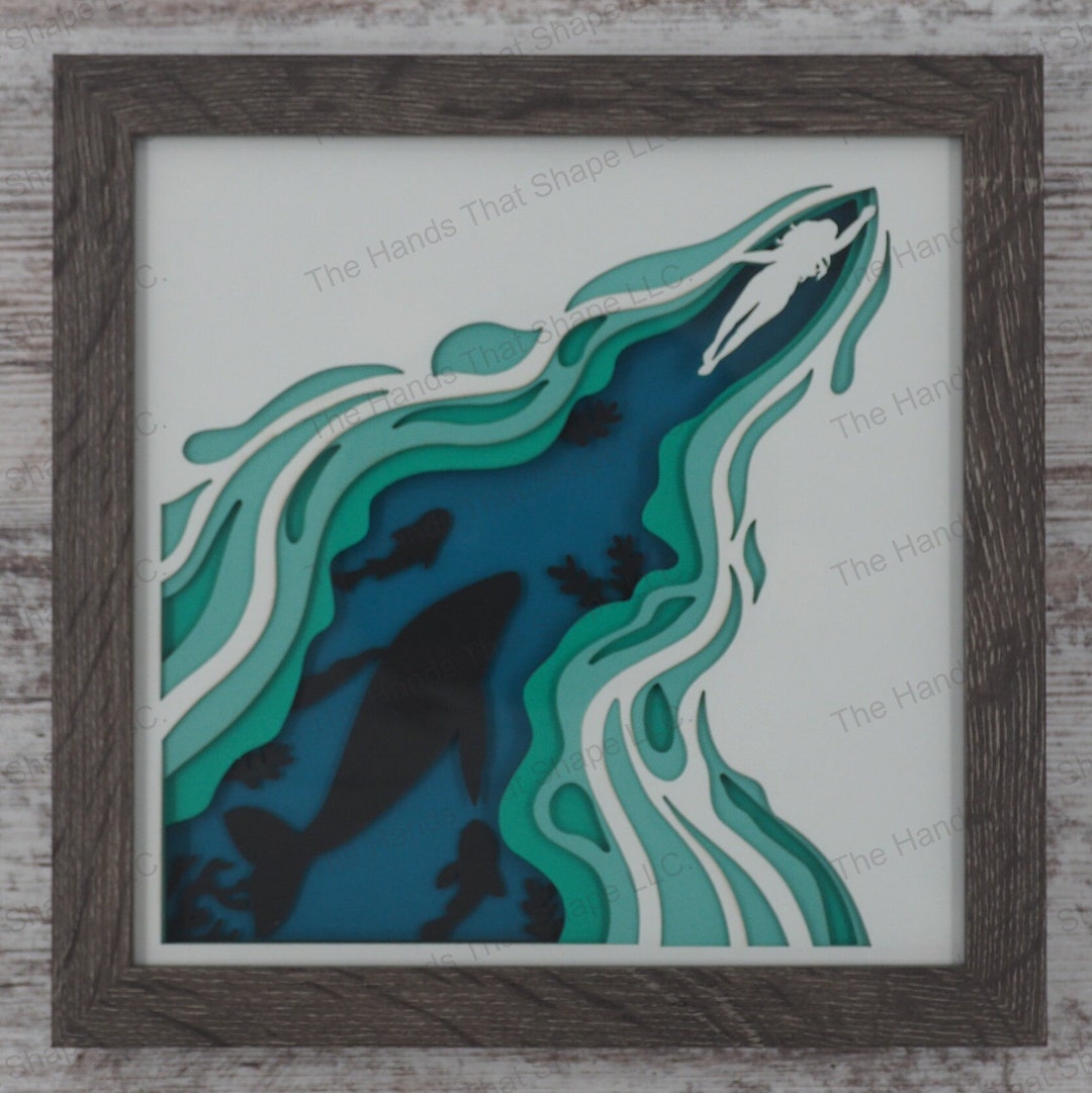 Ocean Scene, Swimmer Wall Art, Layered Paper, Shadow Box Art, Under the ...