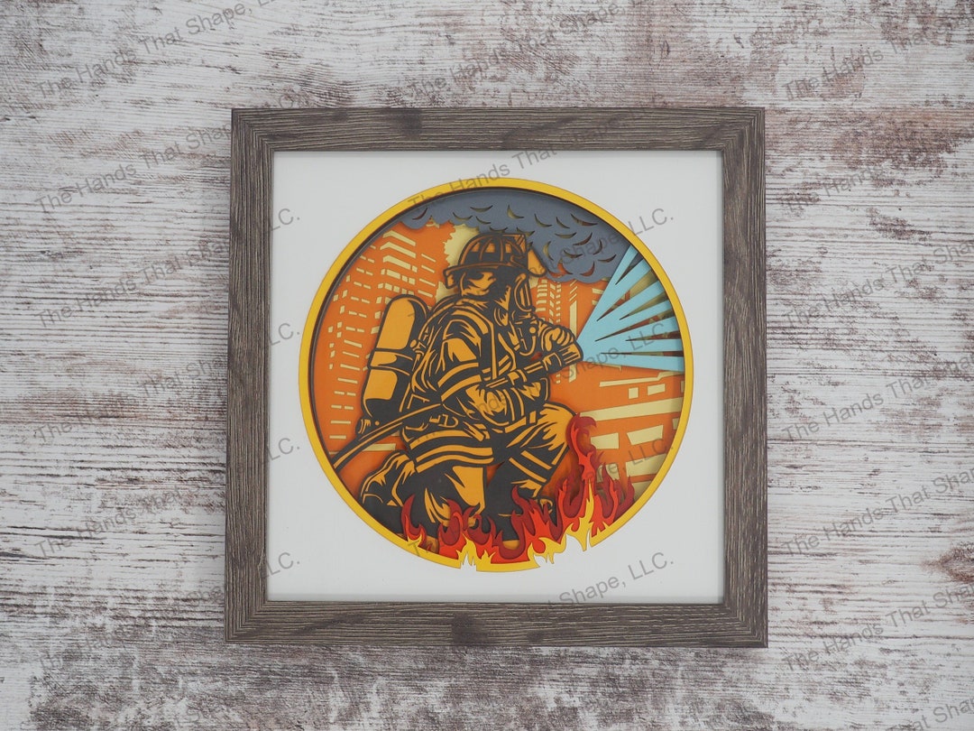 Fireman Shadow Box, Cut Paper Art, Layered Paper, Framed Paper Art ...