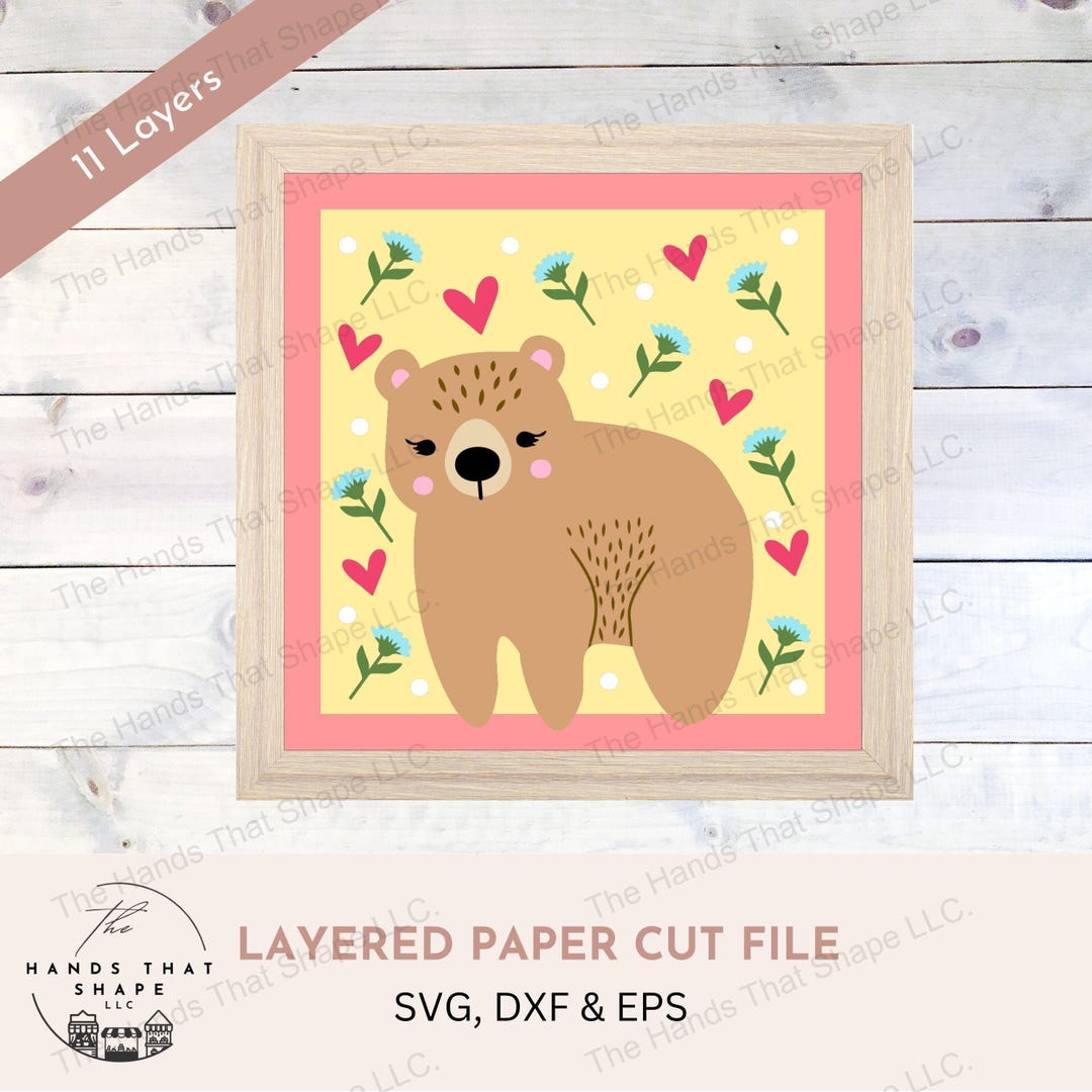 Cute Bear SVG, 3D Layered SVG File, Multilayer Cardstock, Folksy Wall ...