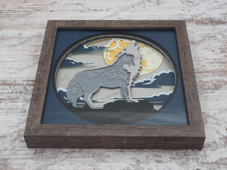 Wolf Shadow Box, Howling Wolf, Layered Paper, Framed Paper Art, Made in ...