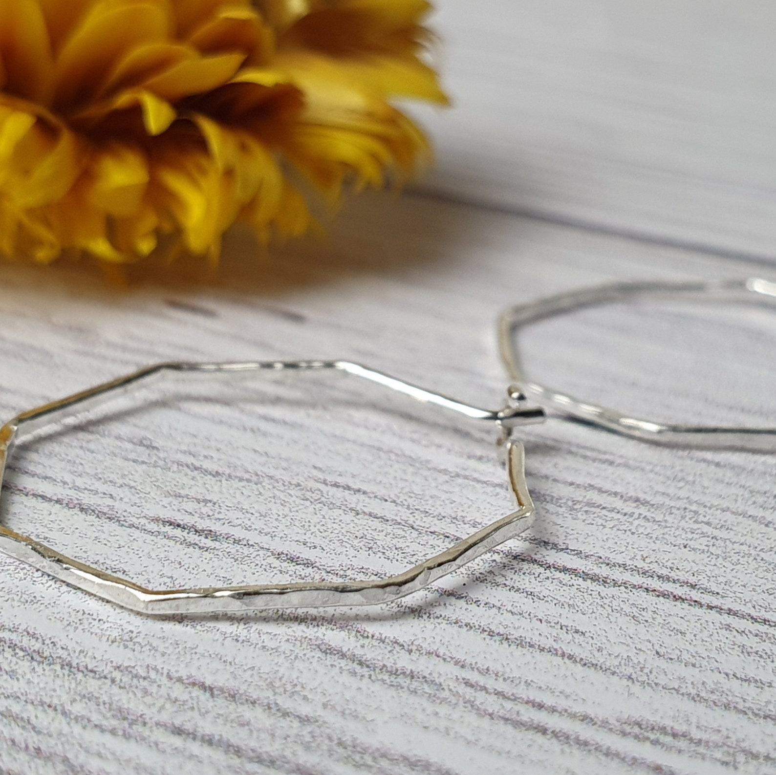 Octagonal Hoops, Medium Silver Hoops, Gold Filled Hoops, Handmade Hoop ...
