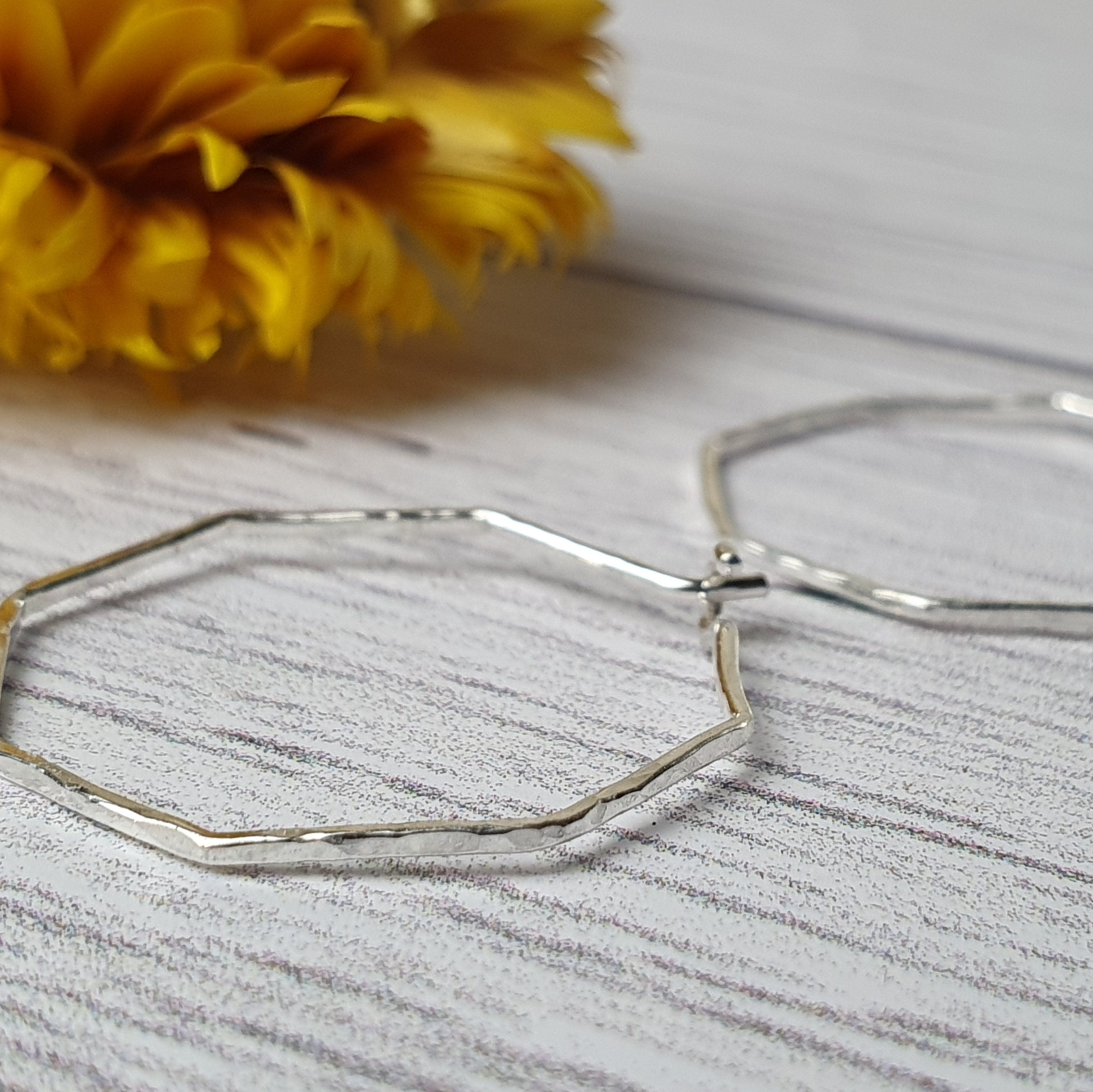 Octagonal Hoops, Medium Silver Hoops, Gold Filled Hoops, Handmade Hoop ...