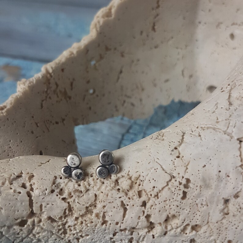 Tiny Silver Pebble Studs Oxidized Artisan Post Earrings OOAK - Etsy