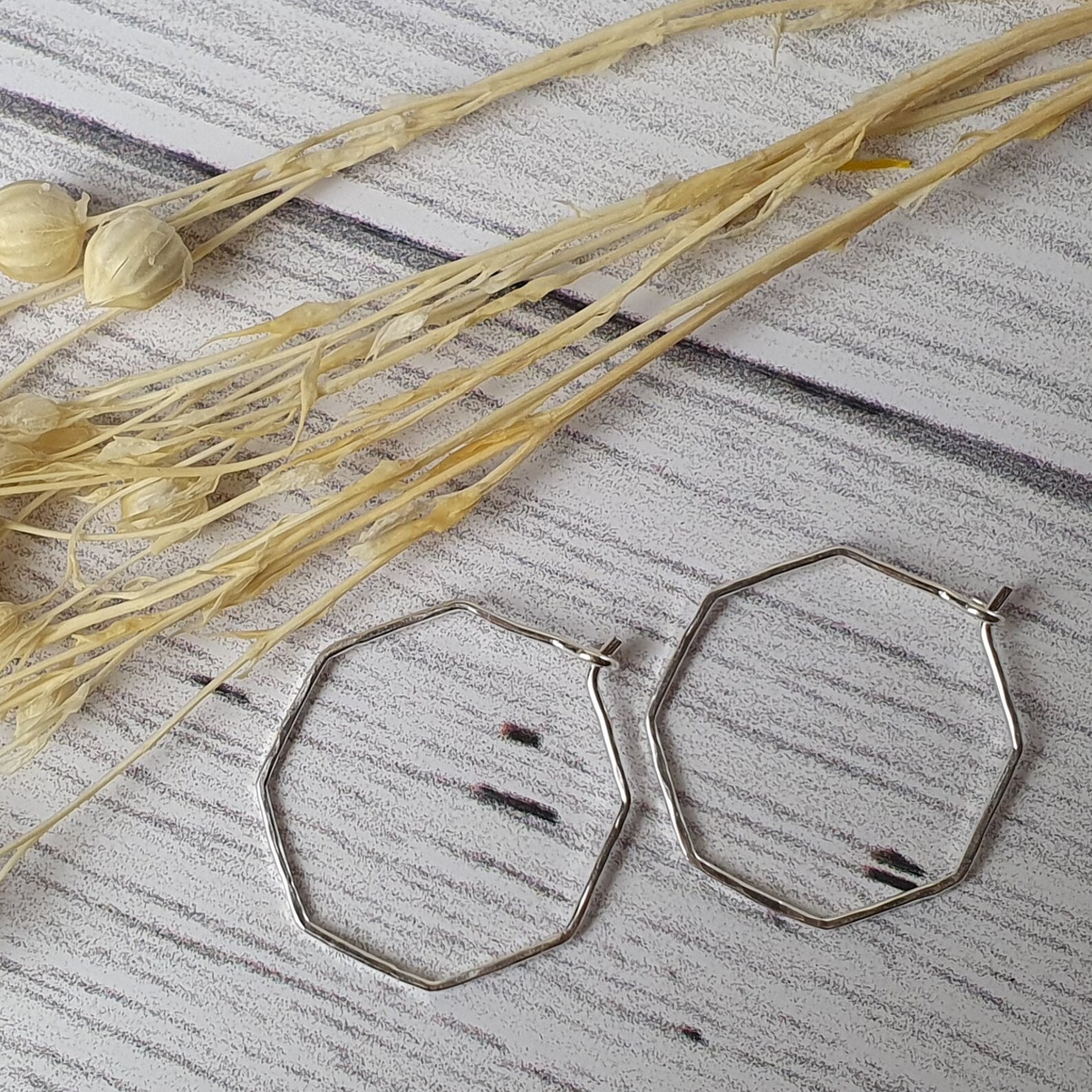 Octagonal Hoops, Medium Silver Hoops, Gold Filled Hoops, Handmade Hoop ...