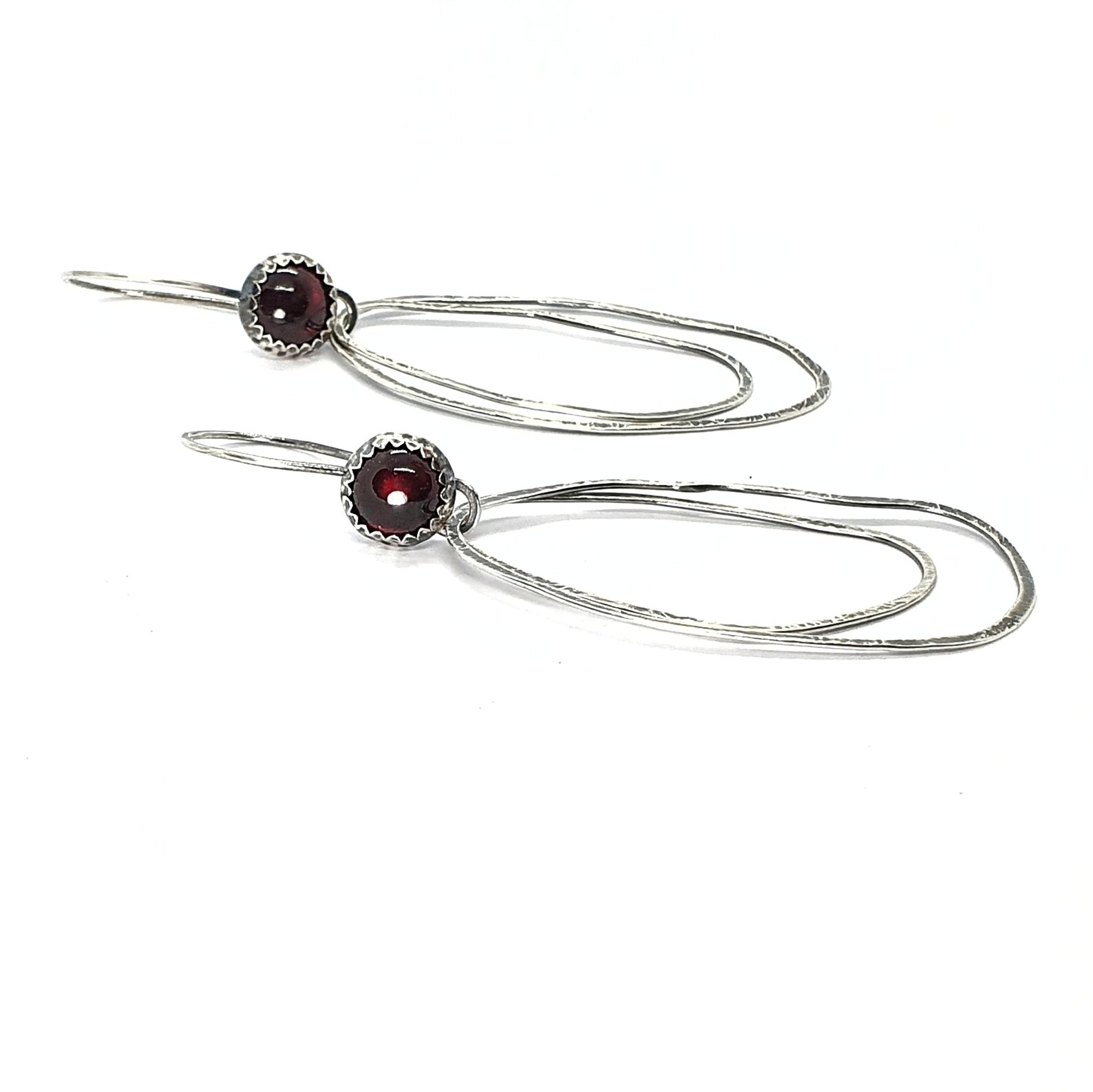 Long Garnet Hoops Artisan Hoop Earrings Oxidized Silver Long | Etsy