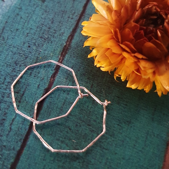 Octagonal Hoops Medium Silver Hoops Gold Filled Hoops - Etsy